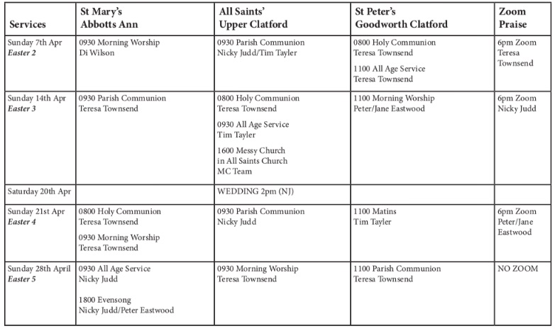 Schedule of Church Services – Abbotts Ann