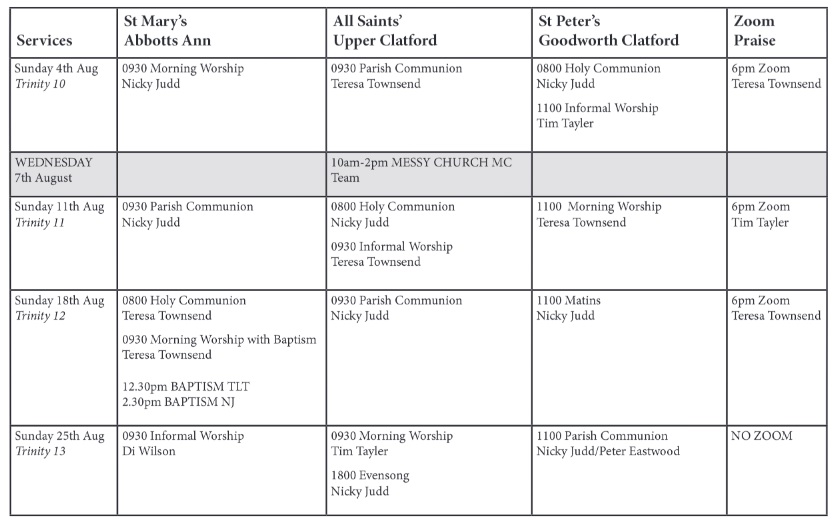 Schedule of Church Services - Abbotts Ann