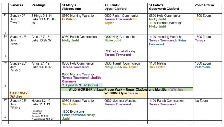 Schedule of Church Services - Abbotts Ann