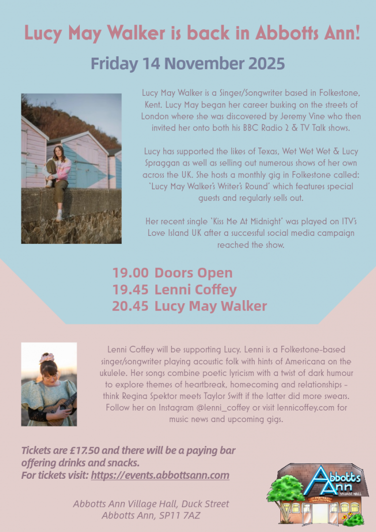 Lucy May Walker is back in Abbotts Ann on Friday14th November 2025 ...